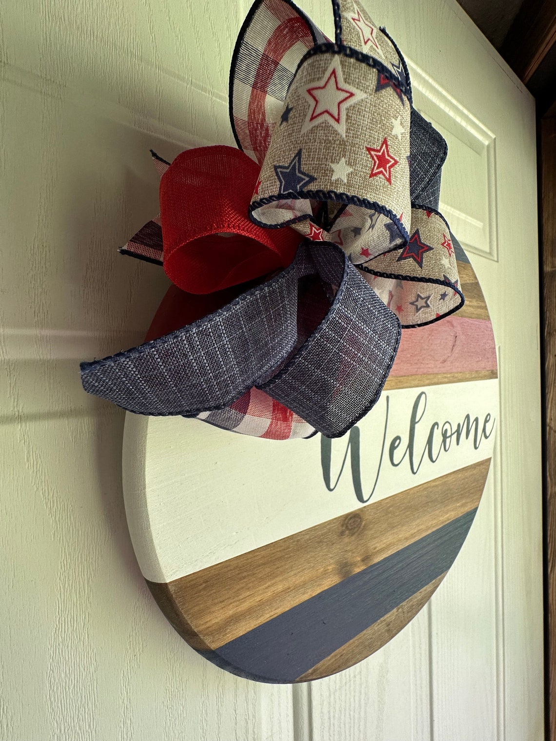 Patriotic Welcome Sign Door Hanger Wood Sign Welcome - Etsy