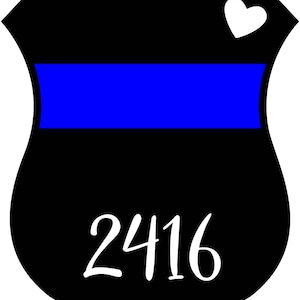 Personalized Police Badge W/ Thin Blue Line With Badge Number Decal ...