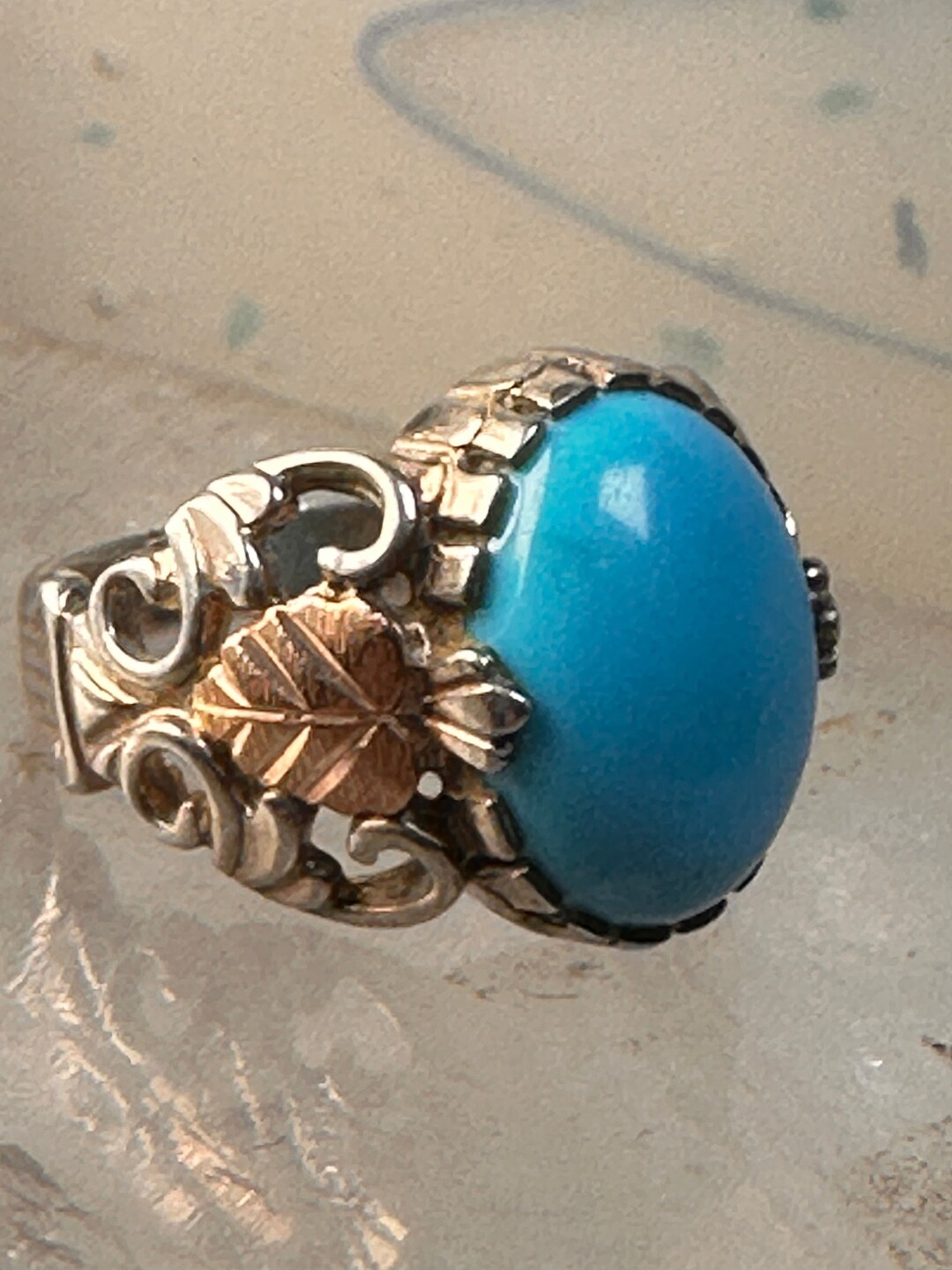 Black Hills Gold Ring Turquoise Band Leaves Leaf Size 5.75 Sterling ...