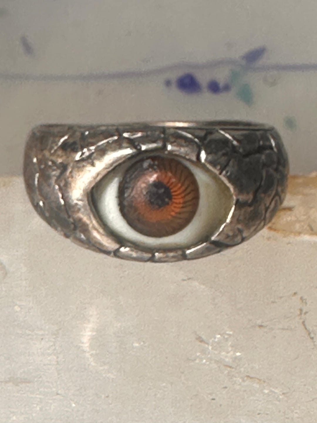 Vintage Eye Ring Size 11.50 Snake Surface Design Band Sterling Silver ...
