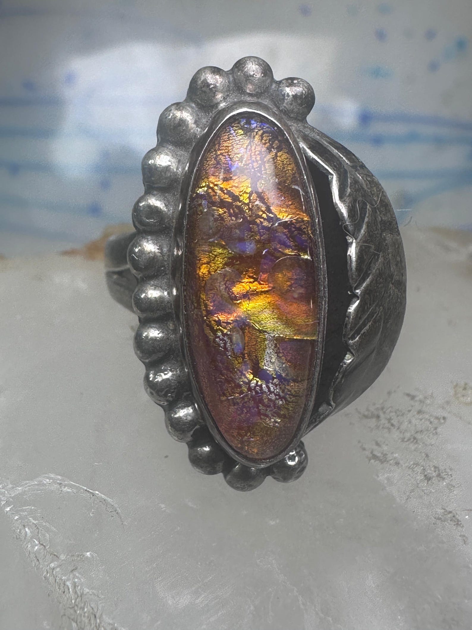 Lab Opal Navajo Leaf Feather Size 8 Sterling Silver Women - Etsy