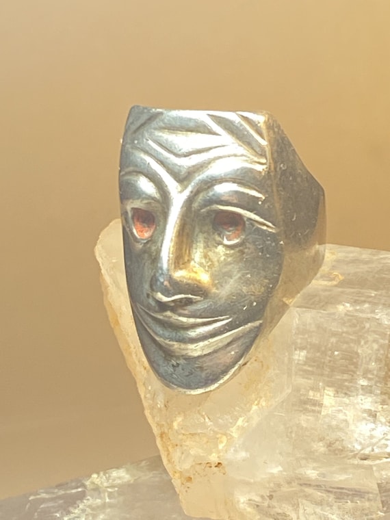 Face ring figurative sterling silver ring women men s… - Gem