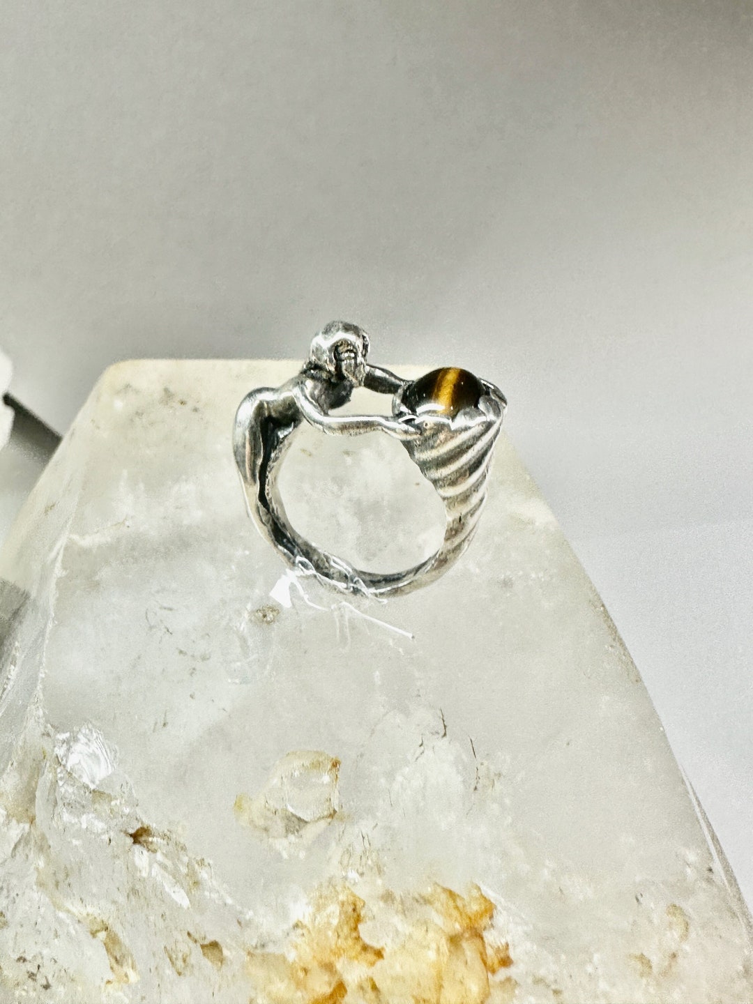 Figurative Ring Tiger Eye Cornucopia Naked Lady Band Size 7.50 Sterling ...