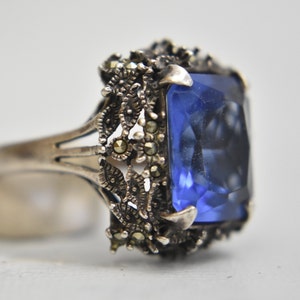 Blue Ring Marcasites Art Deco Sterling Silver Ring Size 7.50 - Etsy