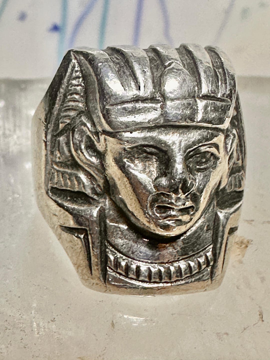 King Tut Ring Egyptian Pharaoh Face Band Size 6 Sterling Silver Women ...