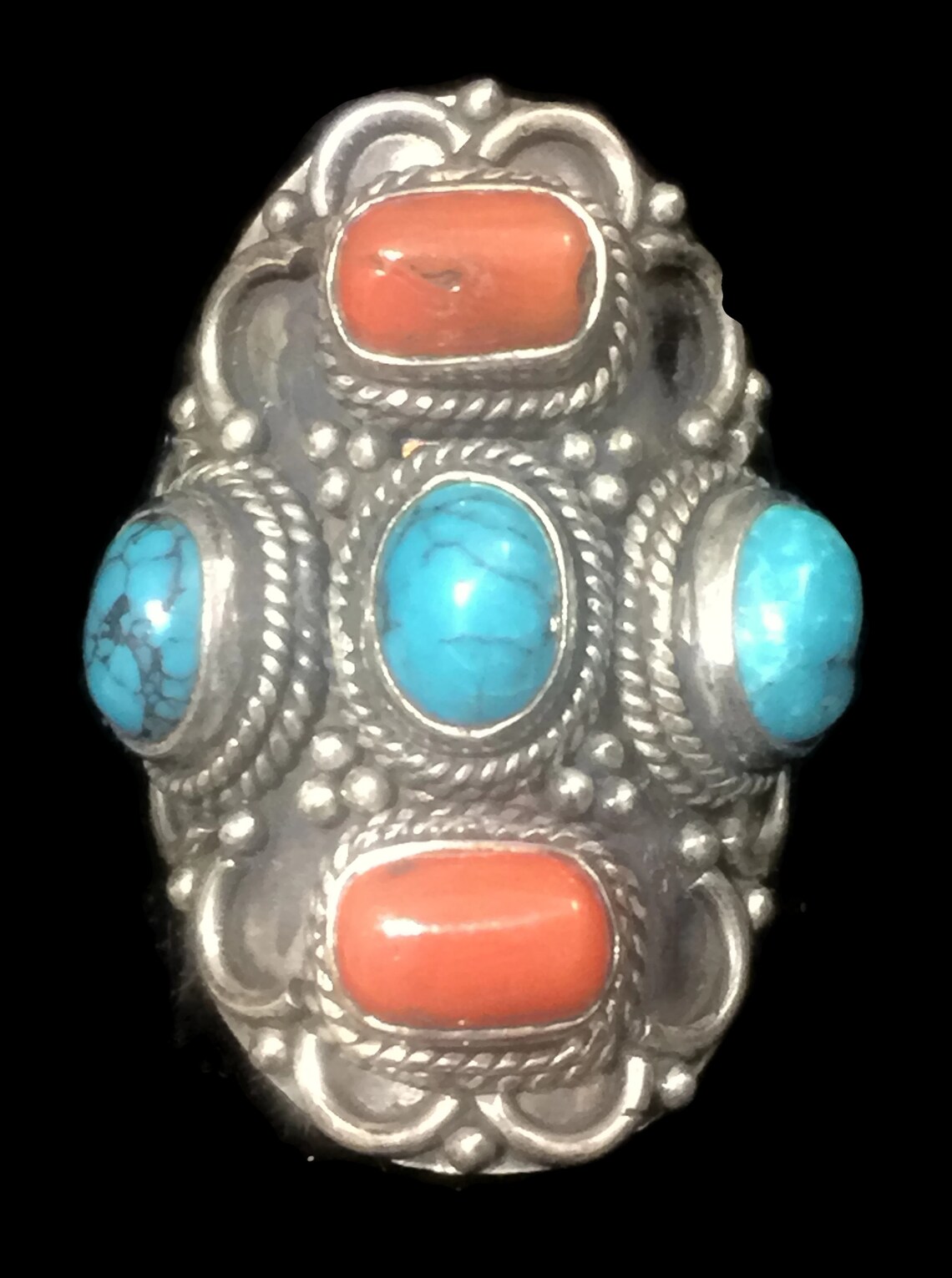 Long Turquoise Ring Turquoise Coral Ring Size 8 Women Tribal - Etsy