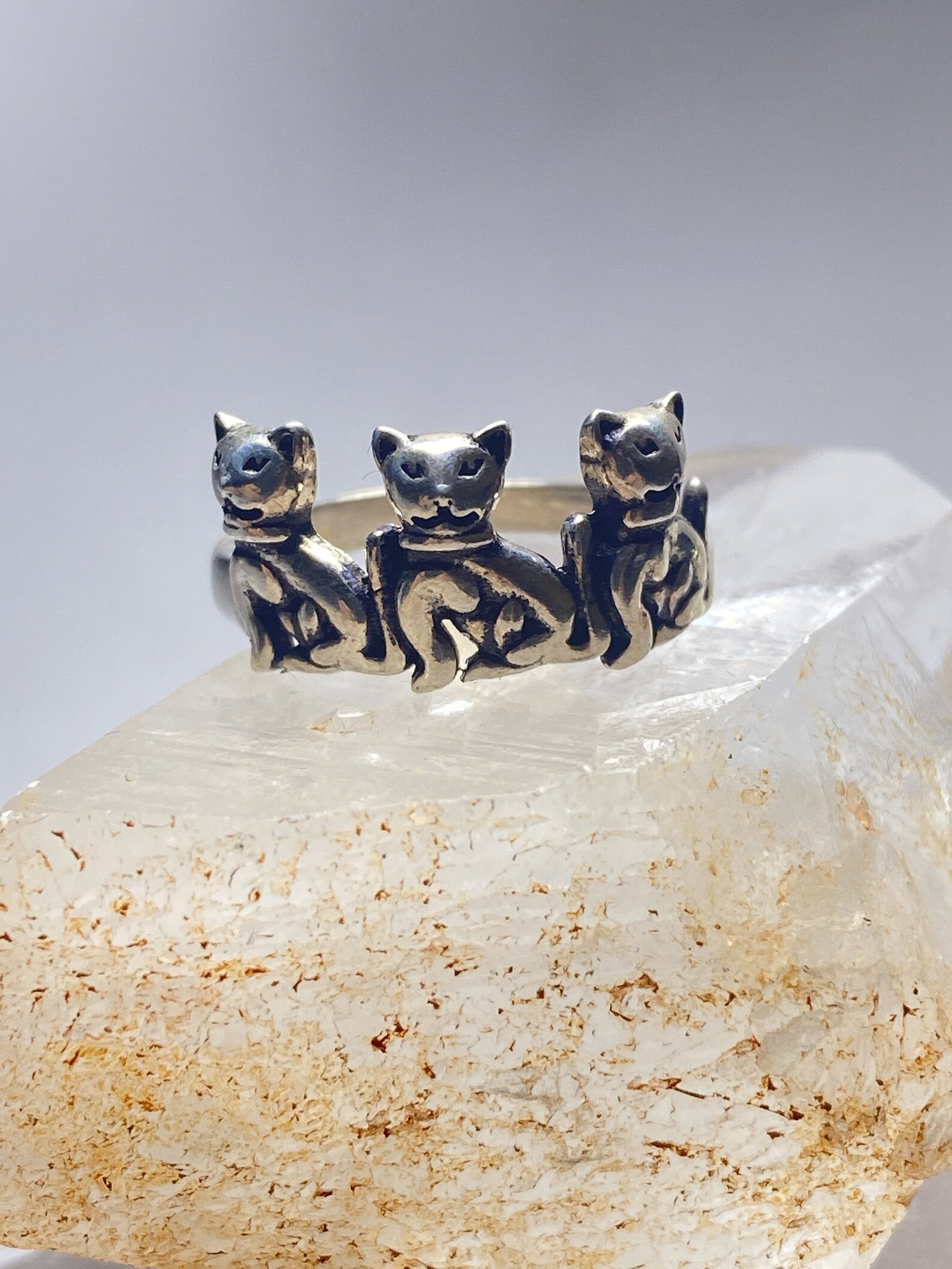 Cat Ring Cats Band Sterling Silver Kittens Women Girls size 7 | Etsy