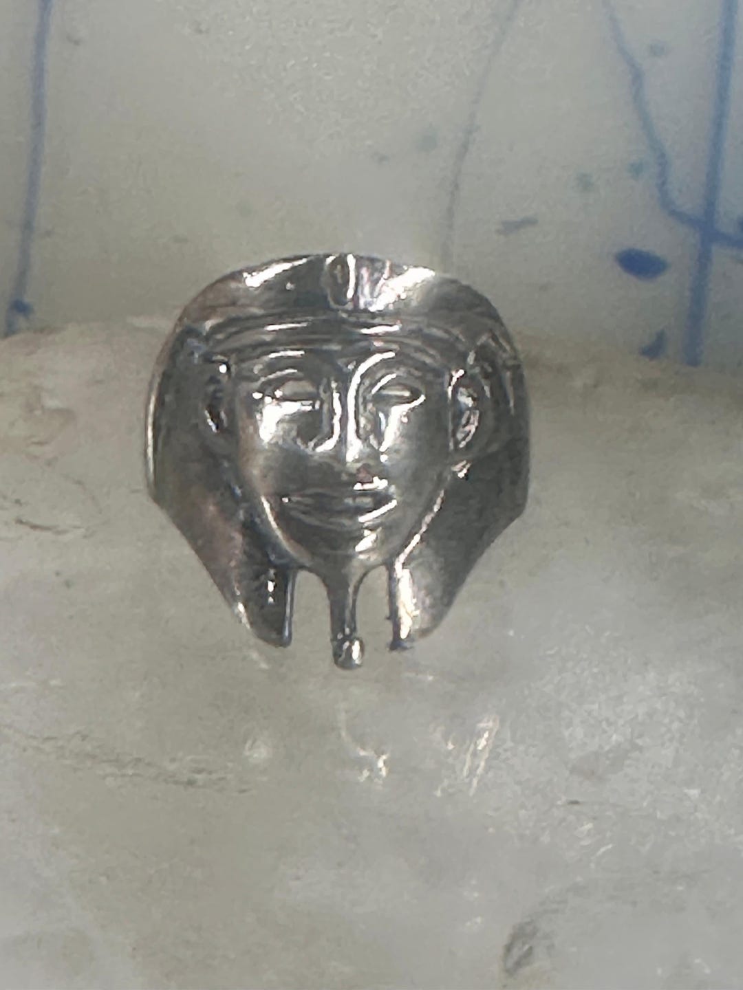 Egyptian Pharaoh Ring Face Band Sphynx Art Deco Figurative Sterling ...