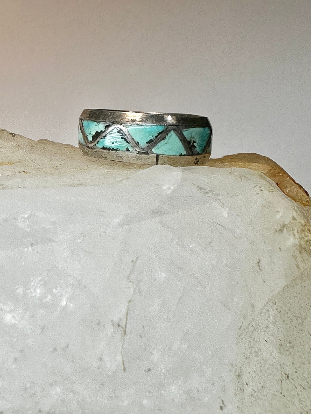 Zuni Ring Turquoise Wedding Band Size 6.75 Sterling Silver Women Men - Etsy