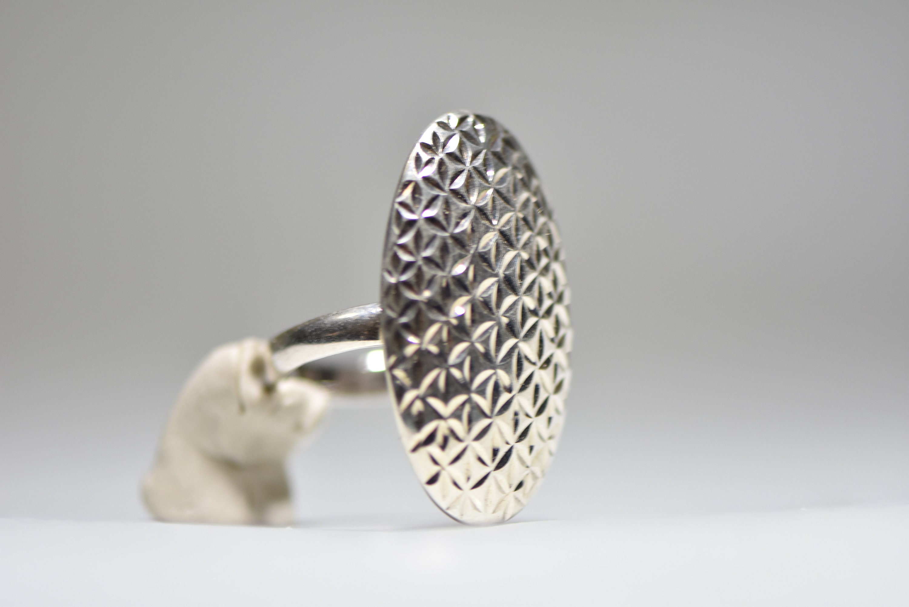 Long Silver Ring Textured Sterling Silver Boho Women size 8.25 | Etsy