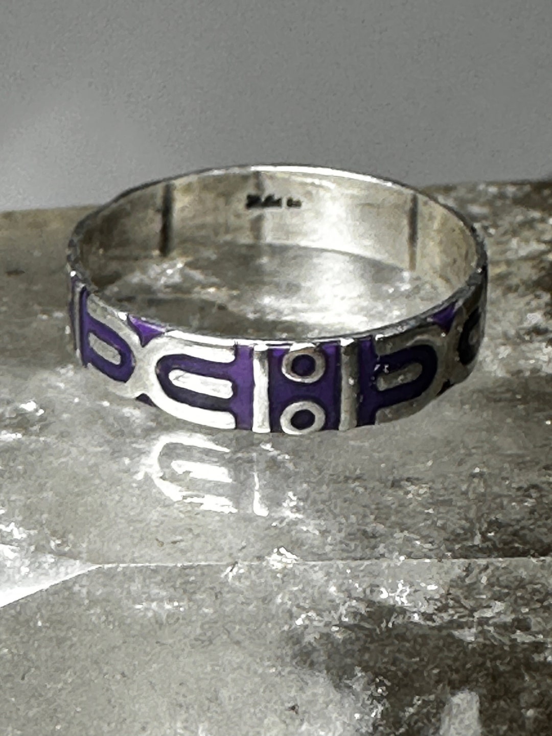 Geometric Ring Tribal Light Slender Band Size 6.75 Sterling Silver ...