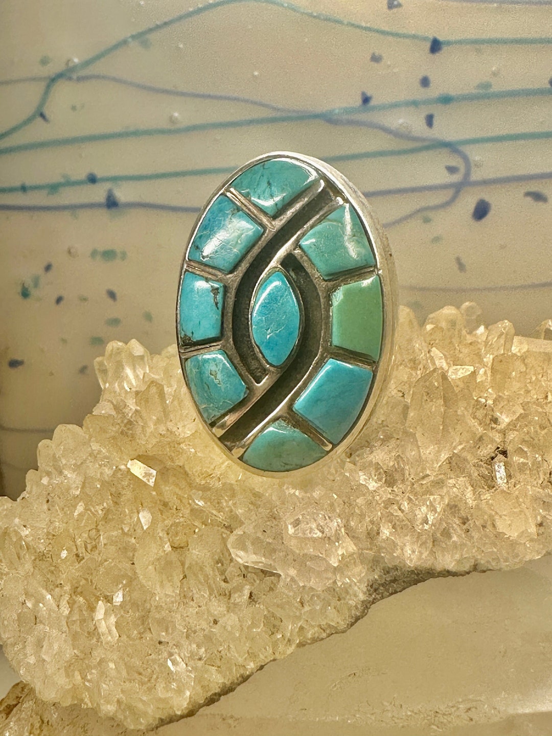 Navajo Ring Turquoise Hummingbird Size 10.25 Heavy Sterling Silver ...