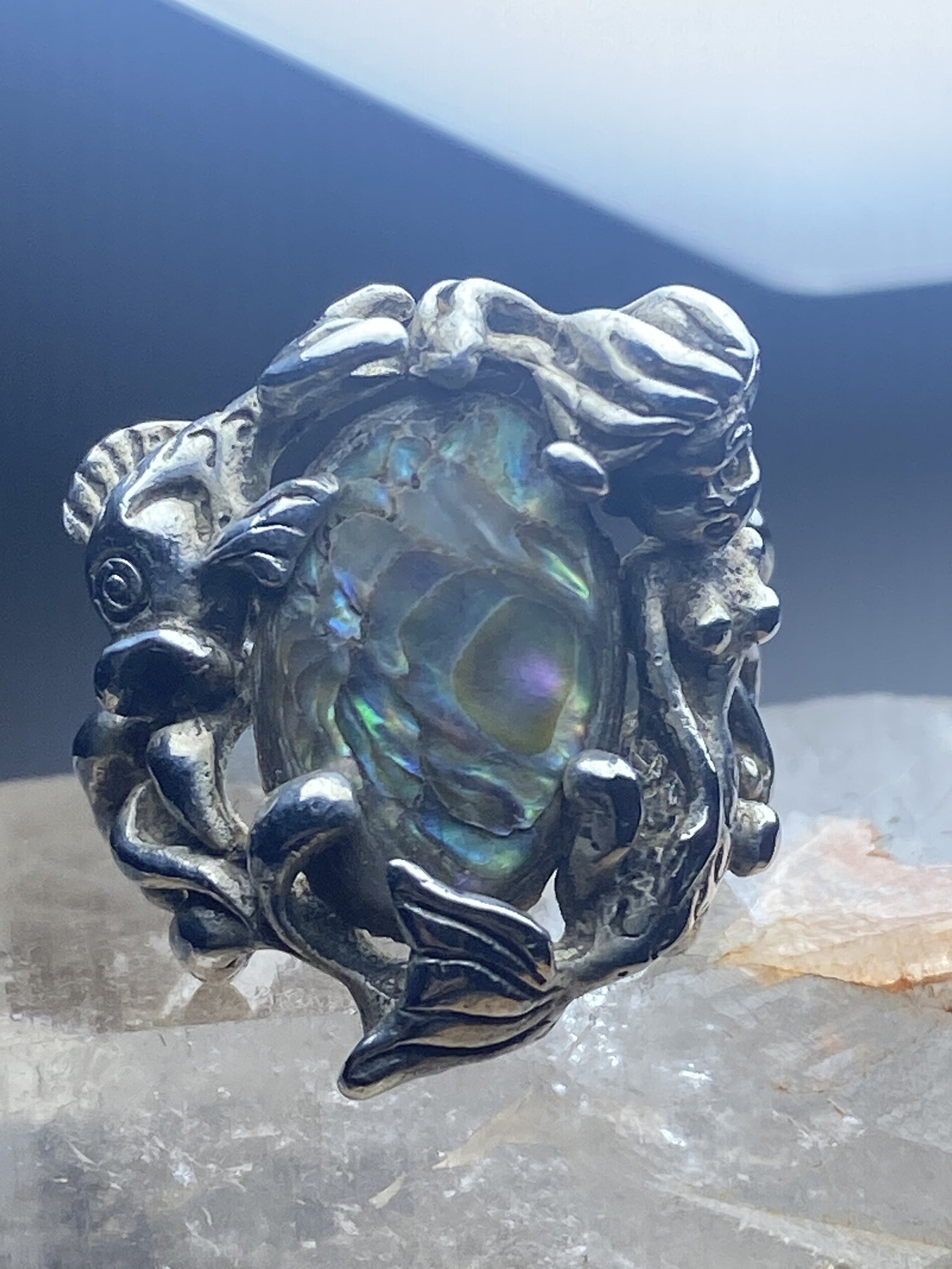 Mermaid Ring Fish Abalone Ocean Waves Sterling Silver Women | Etsy