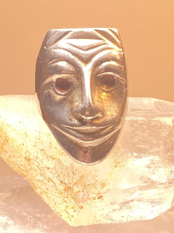 Face ring figurative sterling silver ring women men s… - Gem