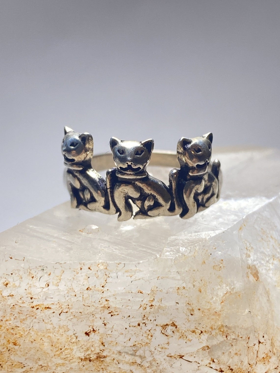 Cat Ring Cats Band Sterling Silver Kittens Women Girls size 7 | Etsy