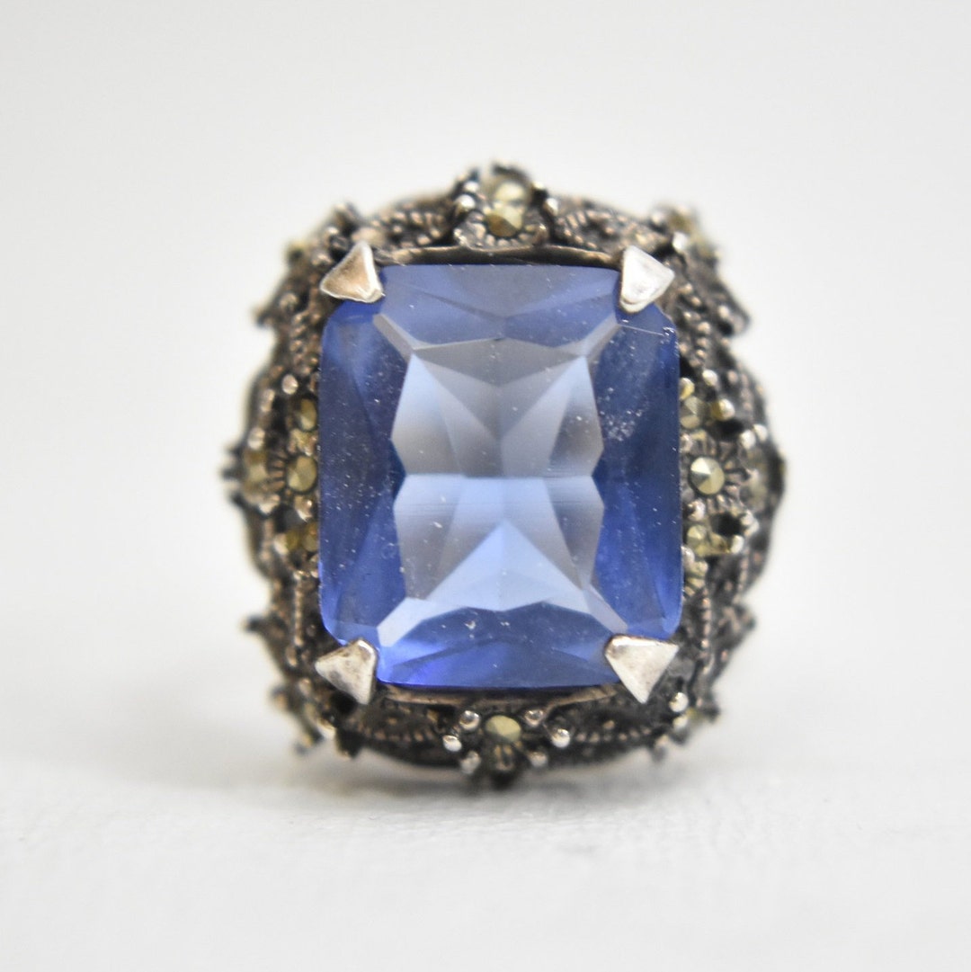 Blue Ring Marcasites Art Deco Sterling Silver Ring Size 7.50 - Etsy