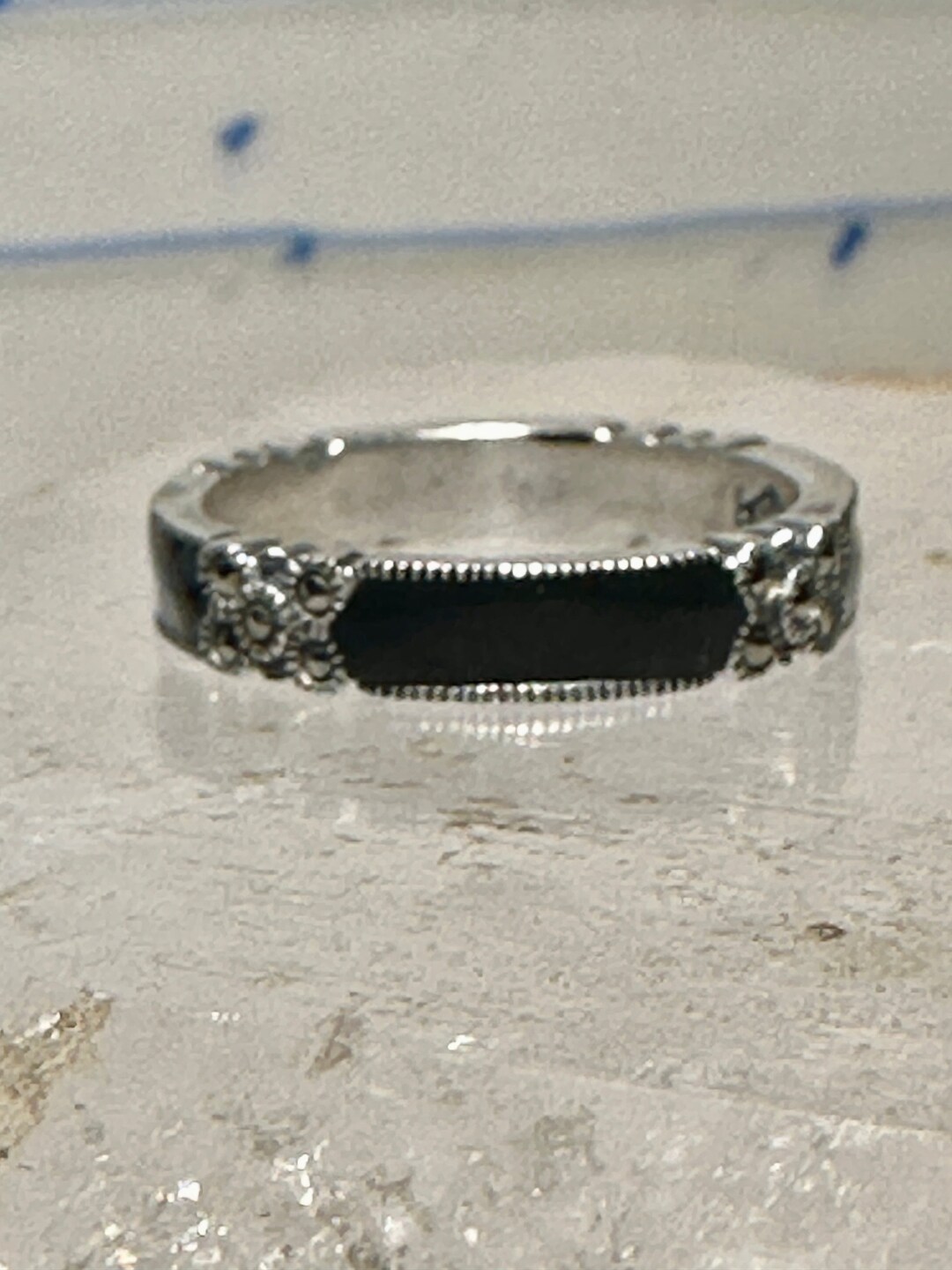 Judith Jack Ring Size 7.7 Wedding Black Enamel Band Marcasite Stacker ...