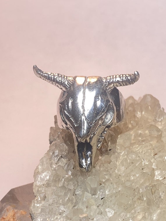 Longhorn ring biker band skull sterling silver women … - Gem