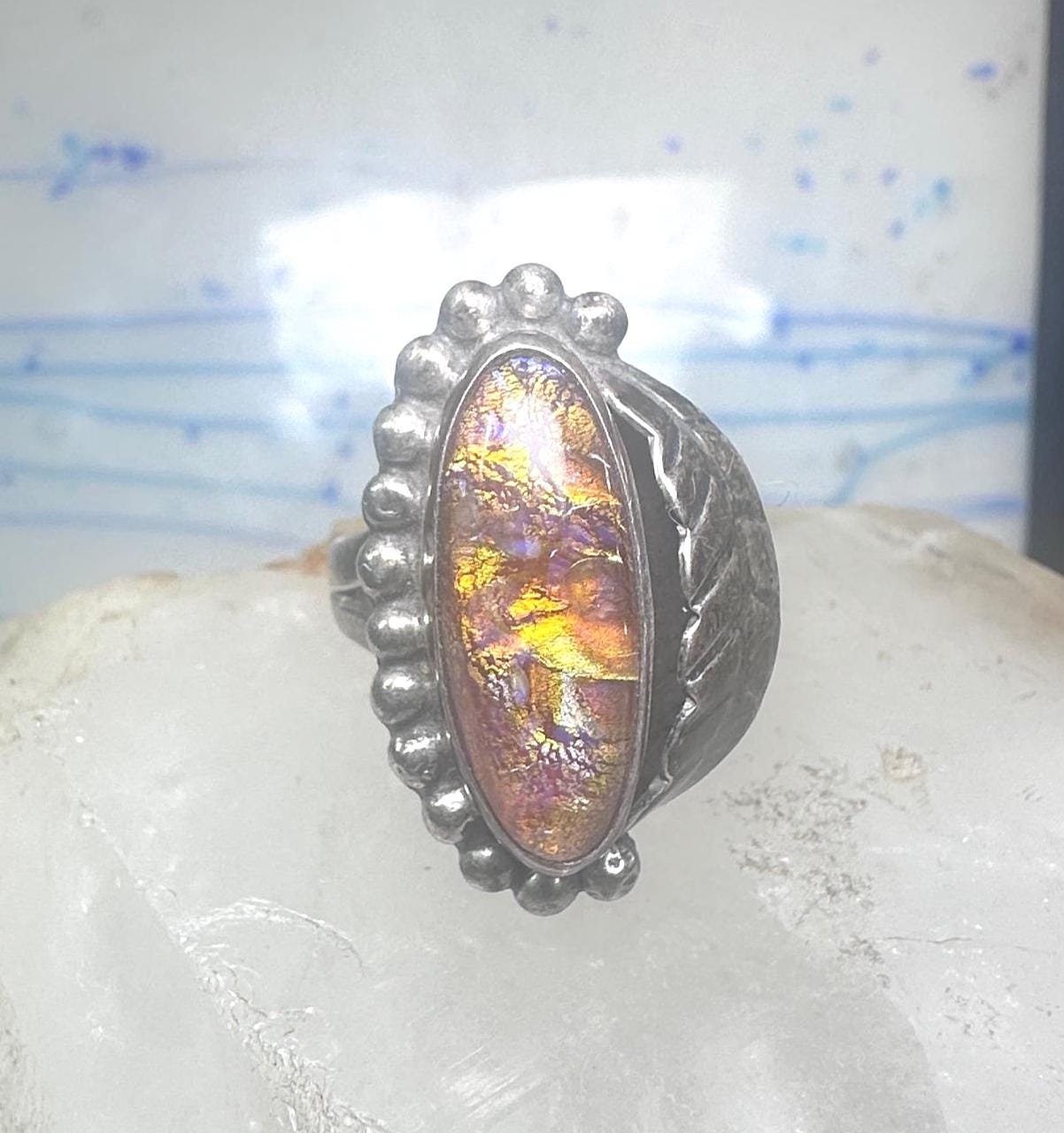 Lab Opal Navajo Leaf Feather Size 8 Sterling Silver Women - Etsy