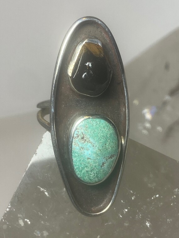 Turquoise ring shadow box long Navajo sterling silver… - Gem