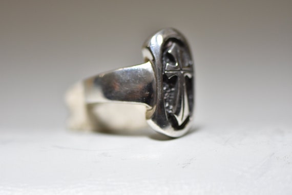 Cross Ring biker band religious sterling silver men w… - Gem