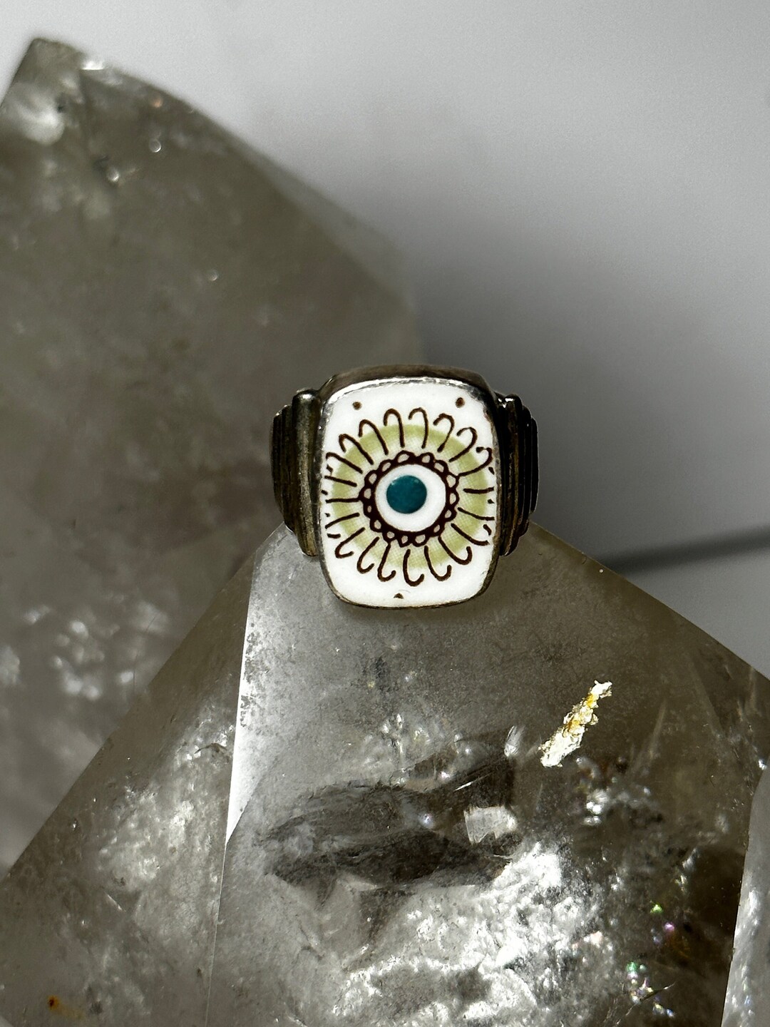 Ceramic Flower Ring Vintage Band Size 5.50 Sterling Silver Women - Etsy