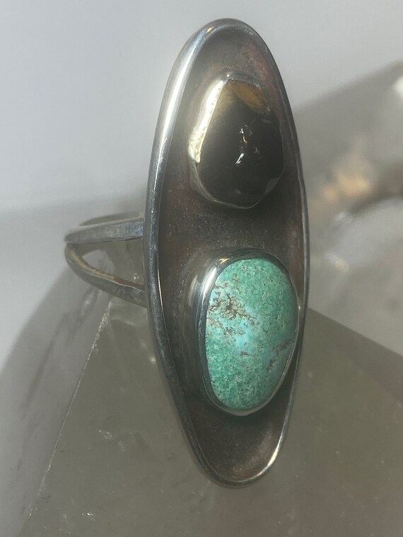 Turquoise ring shadow box long Navajo sterling silver… - Gem