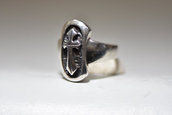 Cross Ring biker band religious sterling silver men w… - Gem