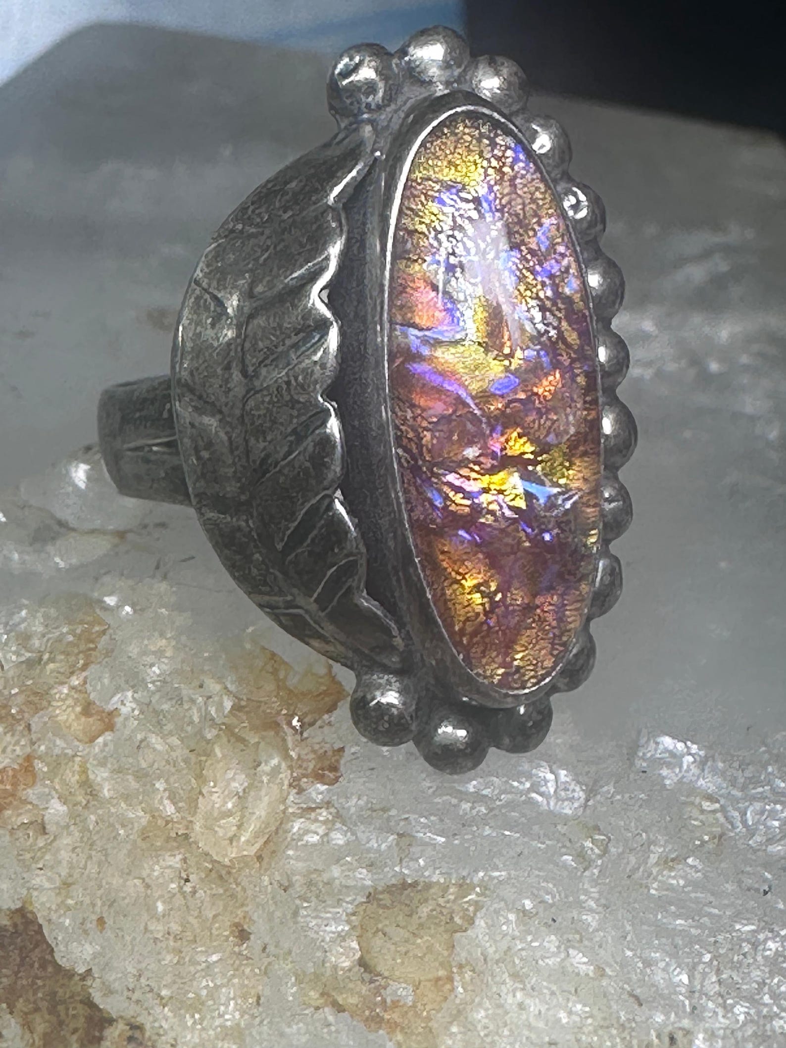 Lab Opal Navajo Leaf Feather Size 8 Sterling Silver Women - Etsy