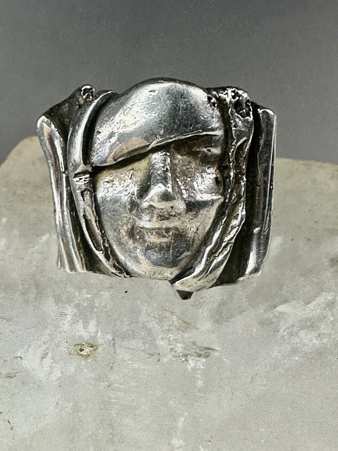 Brutalist Face Ring Figurative Band Size 7 Sterling Silver Women AS IS ...