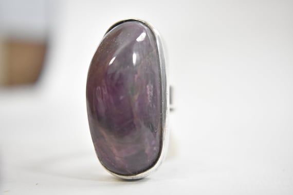 Ruby ring long bulky sterling silver boho women size… - Gem