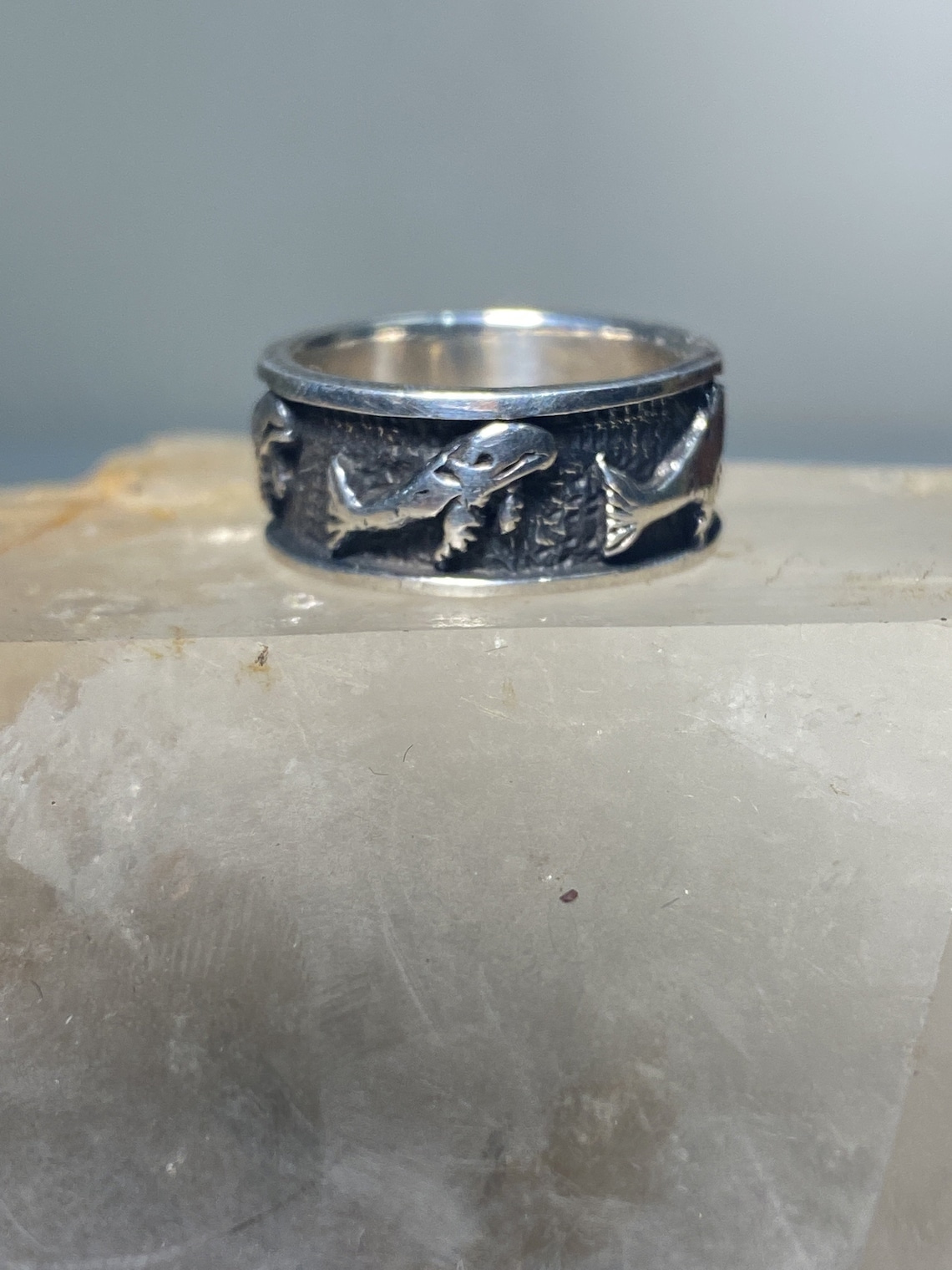 Whale Ring Whales Band Sterling Silver Women Men Size 6.50 - Etsy