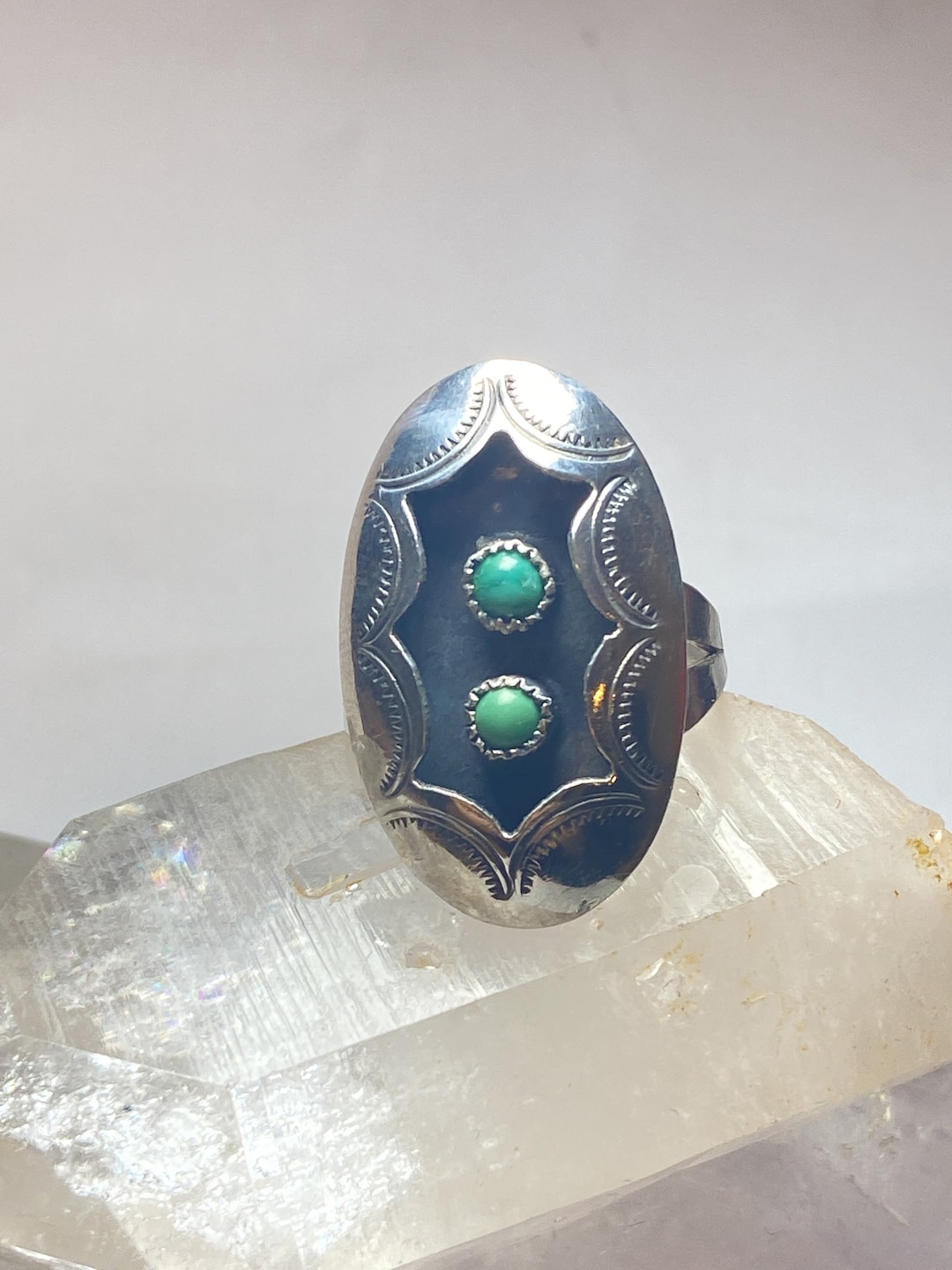 Shadow Box Ring Size 8.25 Turquoise Long Sterling Silver Women - Etsy