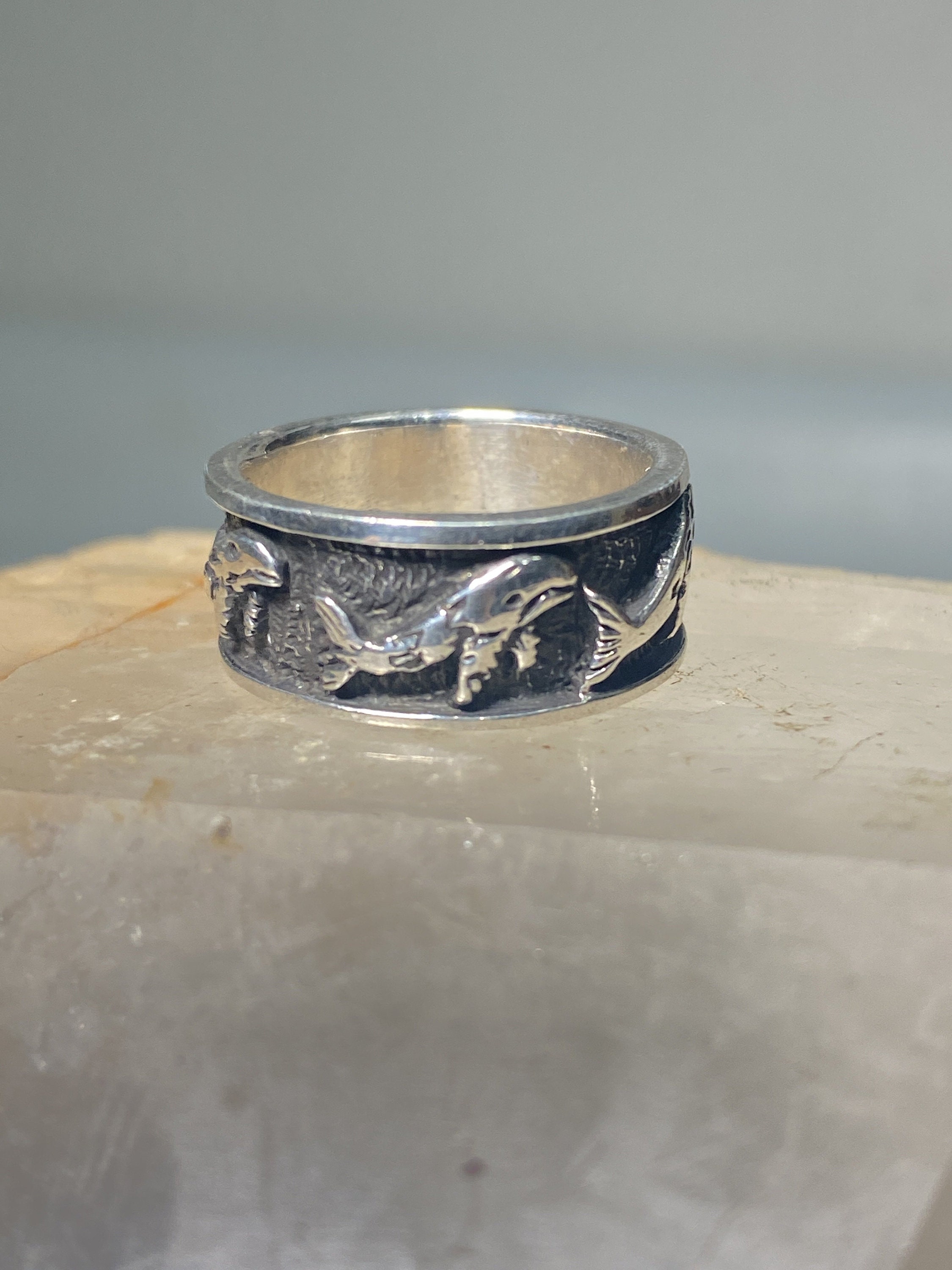 Whale Ring Whales Band Sterling Silver Women Men Size 6.50 - Etsy