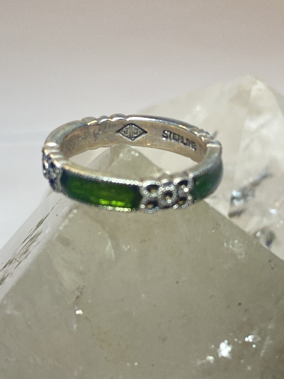 Judith Jack Ring Stacker Green Band Marcasites Art Deco Sterling Silver ...