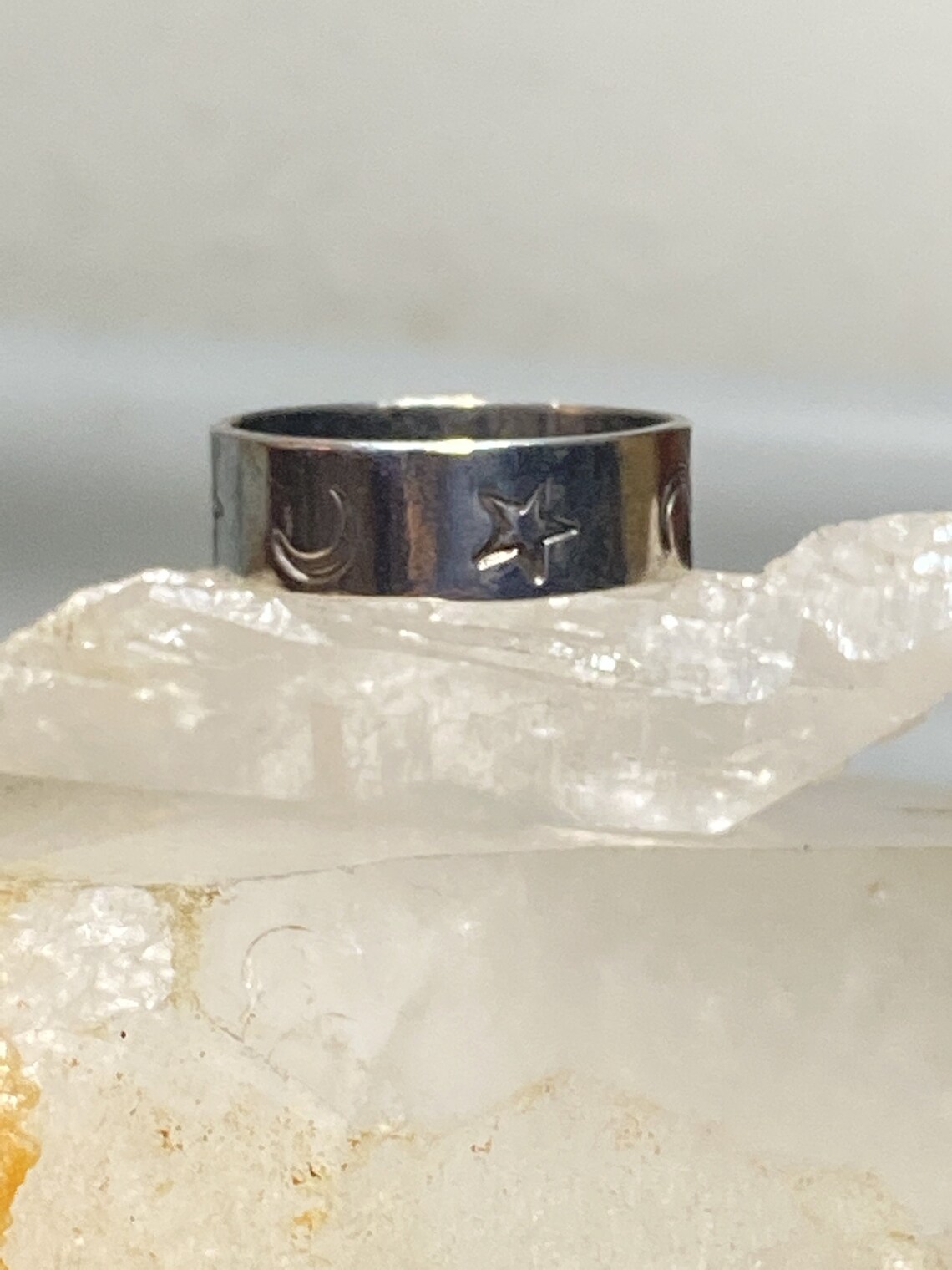 Stars Moon Ring Celestial Band Sterling Silver Women Men Size - Etsy