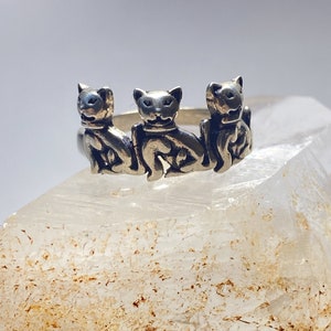 Cat Ring Cats Band Sterling Silver Kittens Women Girls Size 7 - Etsy