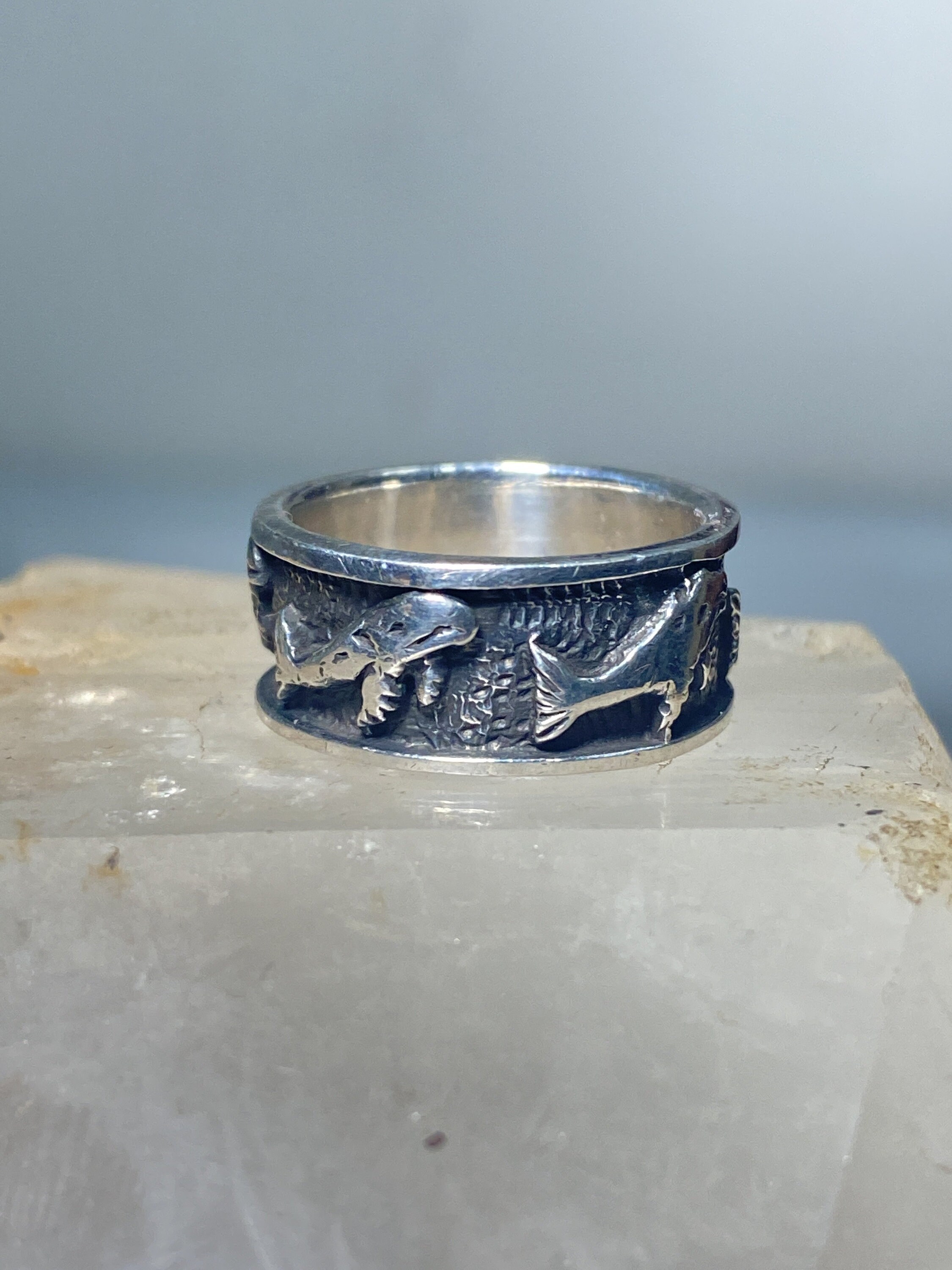 Whale Ring Whales Band Sterling Silver Women Men Size 6.50 - Etsy