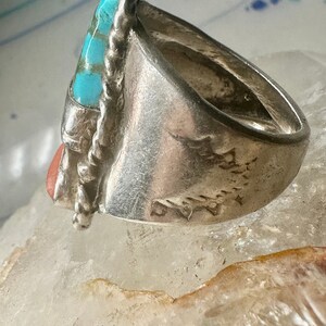 Navajo Ring Turquoise Claw Coral Size 8 Sterling Silver Women Men ...