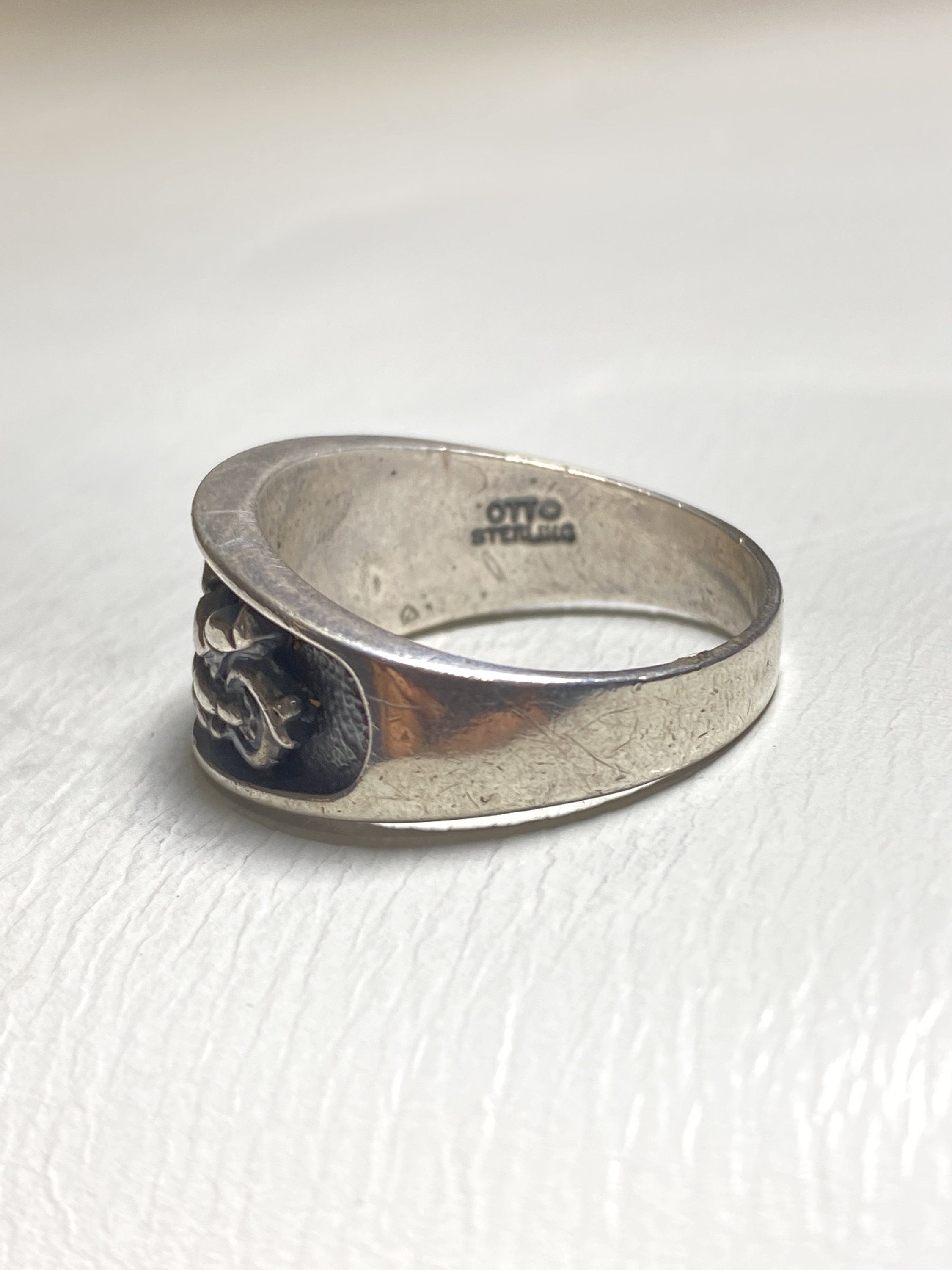 Motorcycle Ring Biker Band Sterling Silver by Ott Size 7.50 - Etsy UK