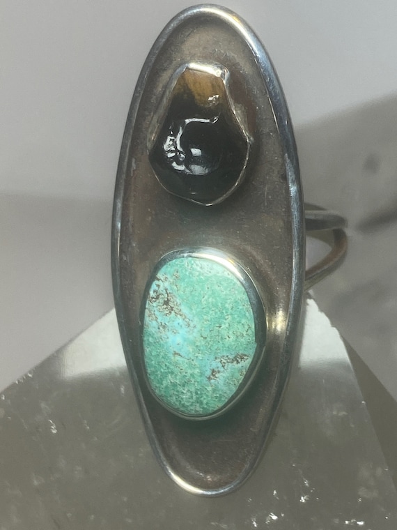 Turquoise ring shadow box long Navajo sterling silver… - Gem