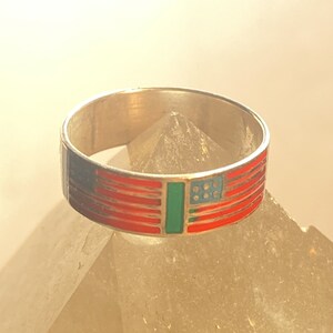 Flag Ring USA Flag Band July Fourth Pinky Enamel Sterling Silver Women ...