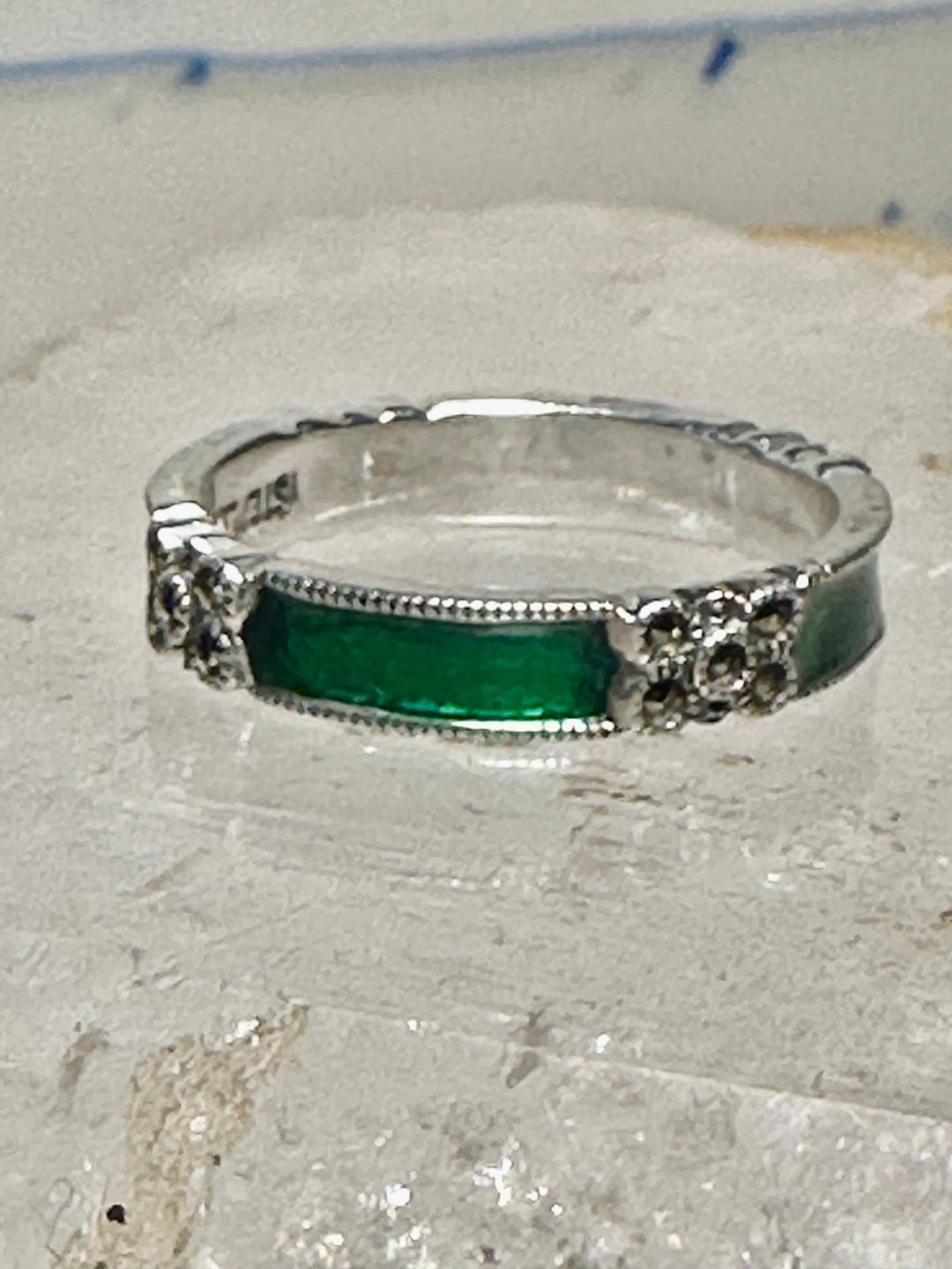 Judith Jack Ring Ize 8 Wedding Green Enamel Band Marcasites Stacker S ...