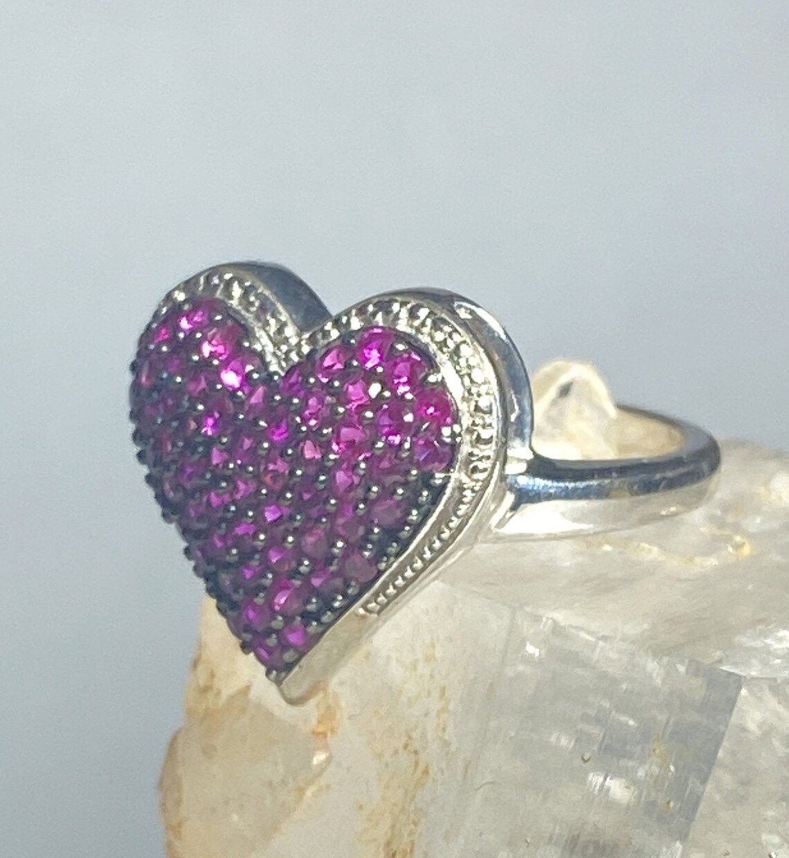Heart Ring Red Valentine Ring Love Cocktail Sterling Silver Women Girls ...