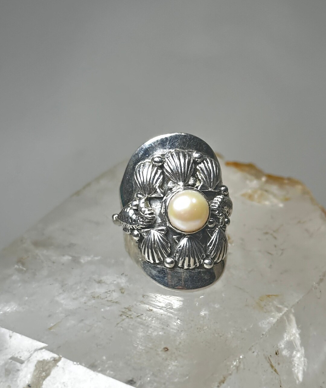 Seahorse Ring Size 6.25 Cigar Band Shells Pearl Sterling Silver Women ...