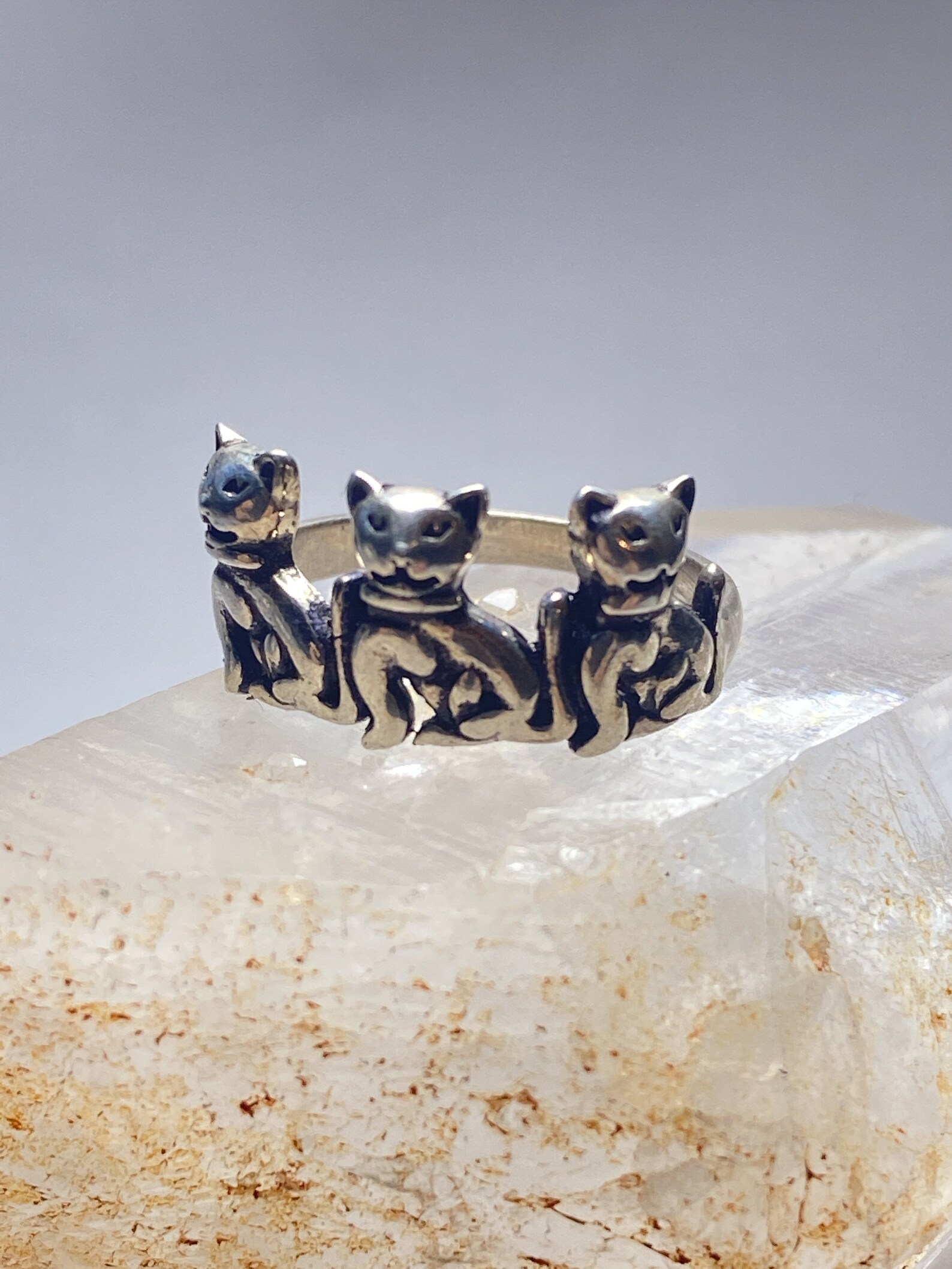 Cat Ring Cats Band Sterling Silver Kittens Women Girls size 7 | Etsy