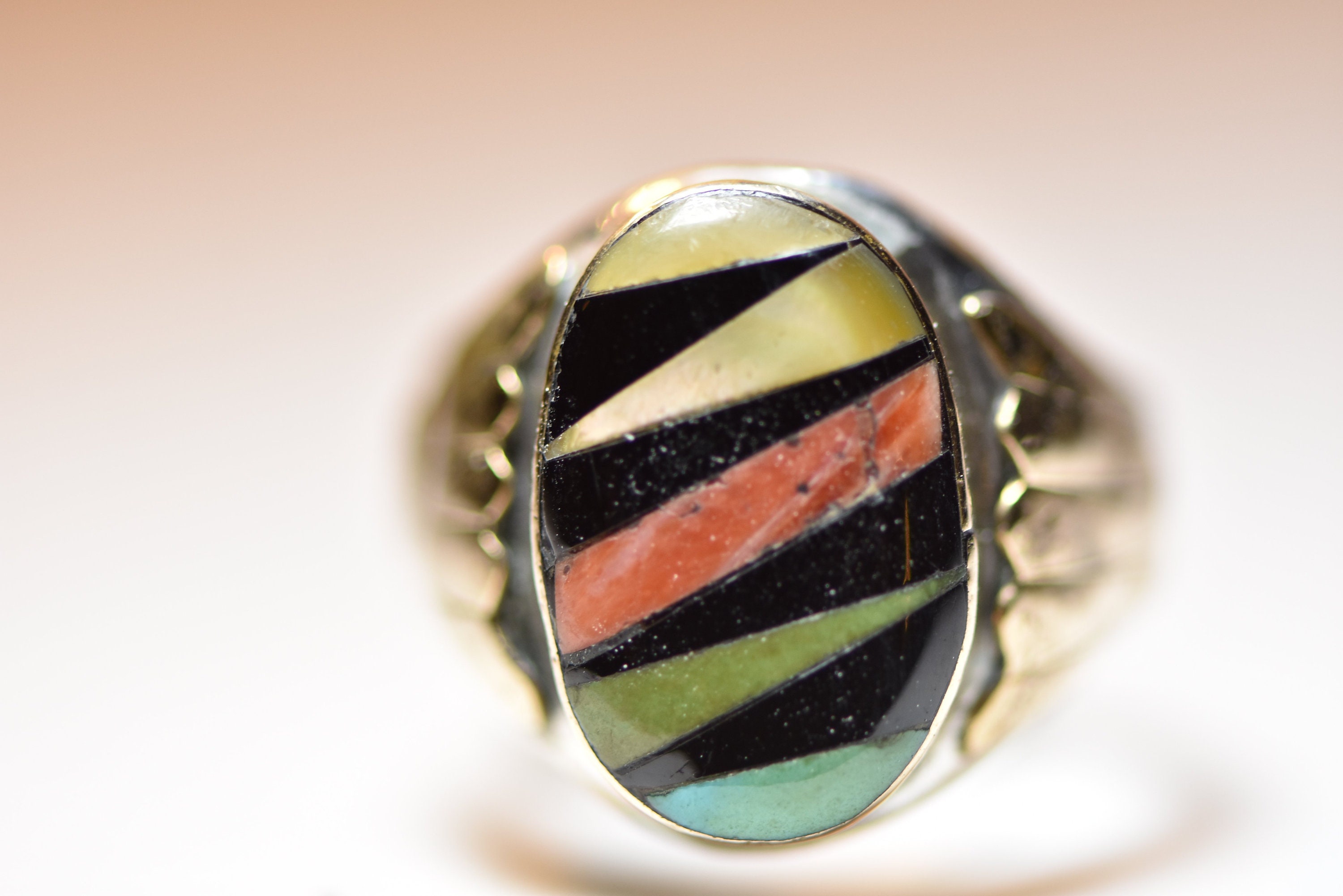 Navajo Ring Turquoise Onyx Spiny Oyster Tribal Southwest Women - Etsy