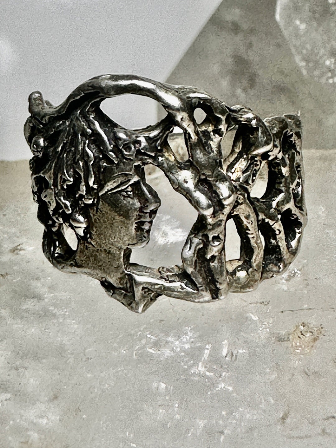 Art Deco Sterling Silver Ring: Lady Face, Forest Trees - Size 10 - Etsy