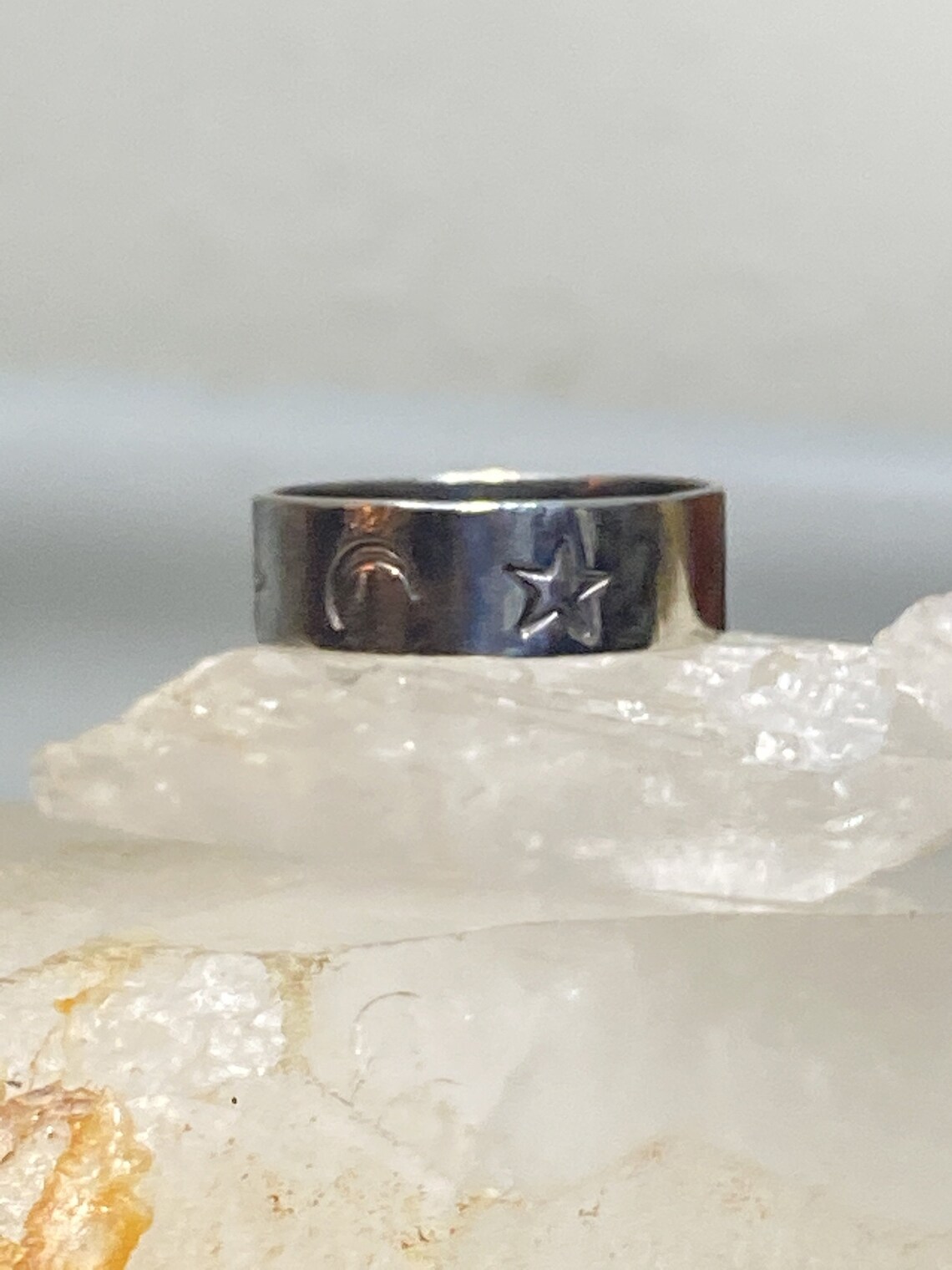 Stars Moon Ring Celestial Band Sterling Silver Women Men Size - Etsy