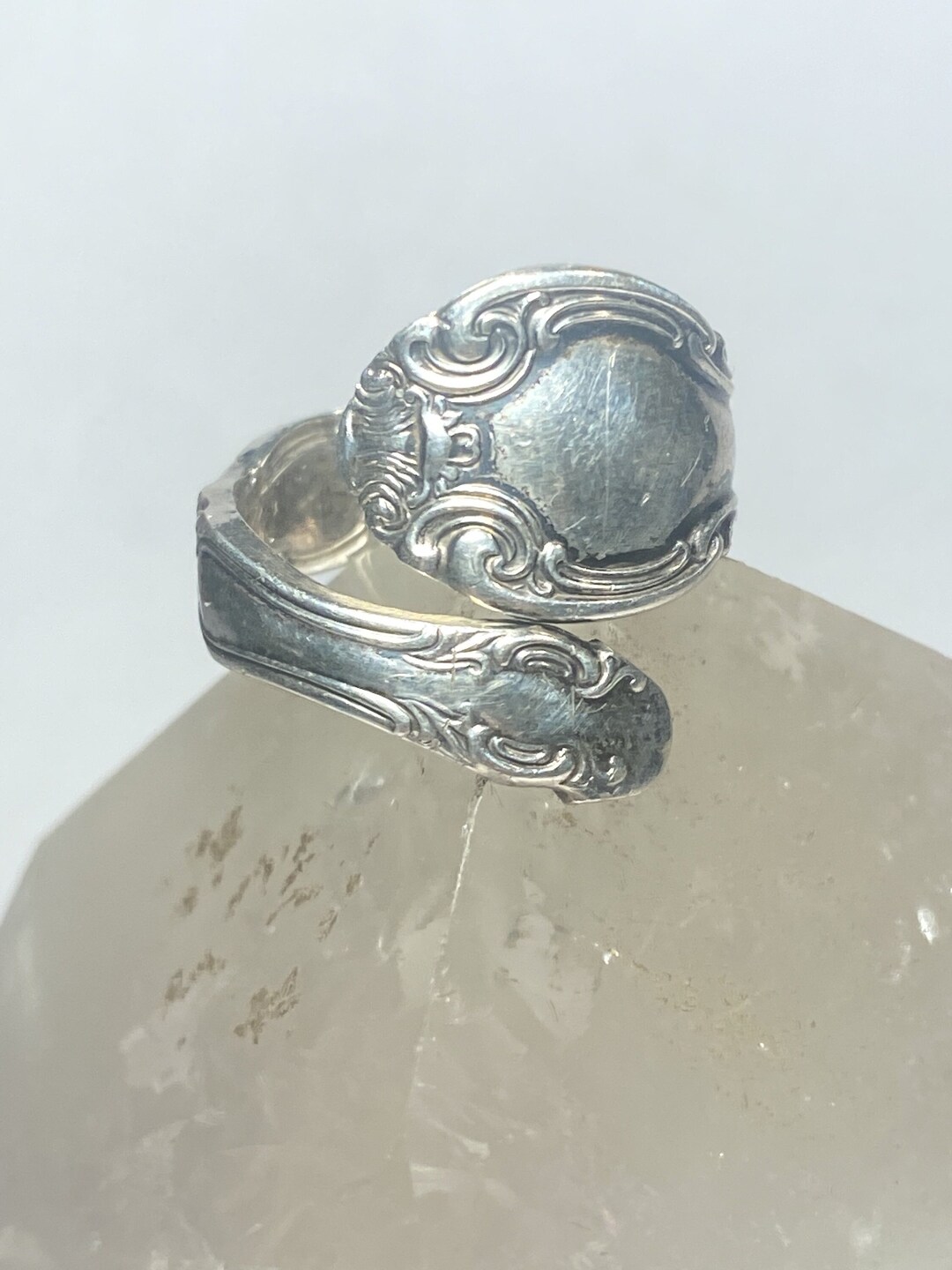 Alvin Spoon Ring Floral Signed French Scroll Band Sterling Silver Women Girl Size 7.50 Adj - Etsy